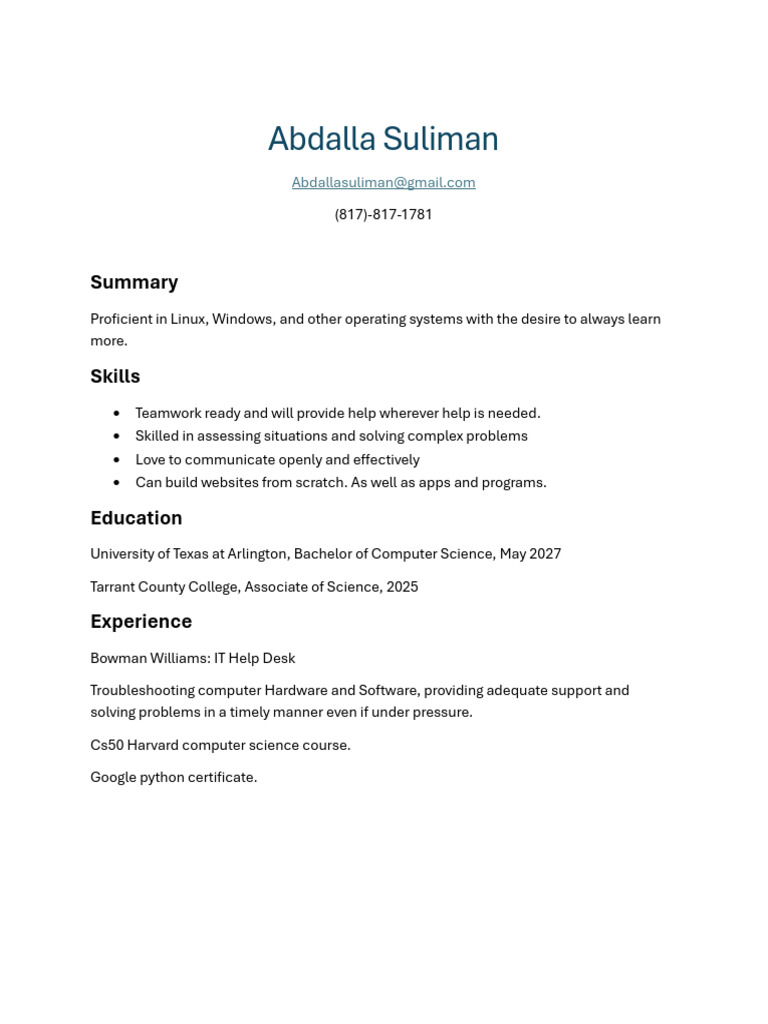 Abdalla Suliman Resume | PDF