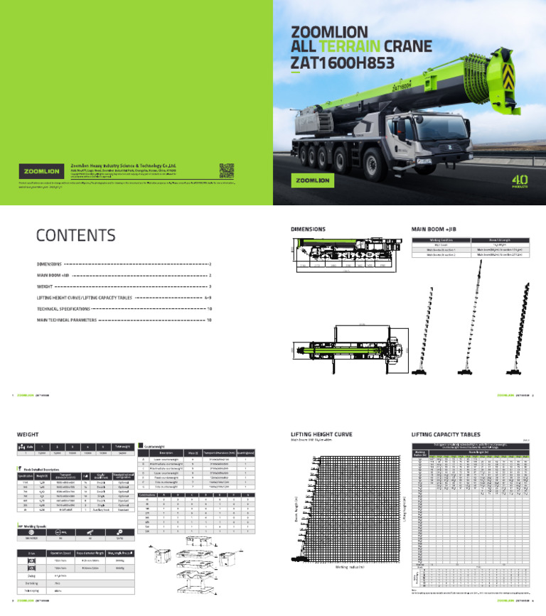 Tabela de Carga Zoomlion ZAT1600H853 | PDF