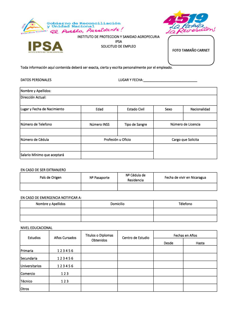 Solicitud de Empleo IPSA 2024 | PDF | Documento de identidad