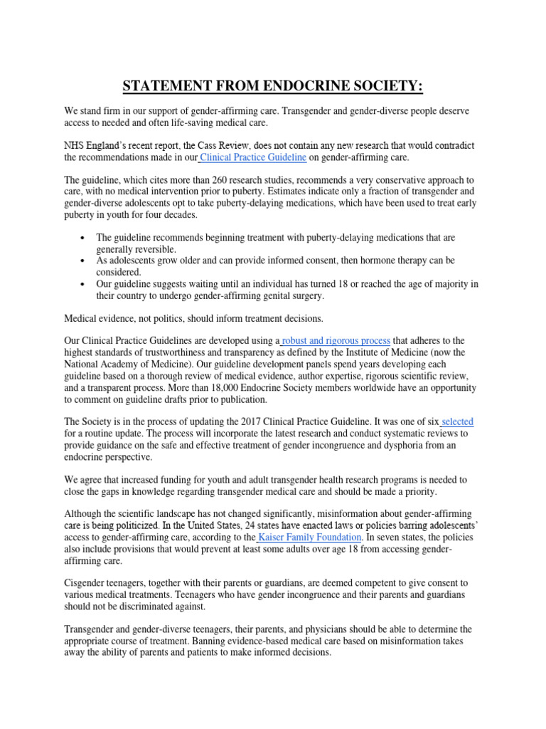 Statement From Endocrine Society | PDF | Evidence Based Medicine ...