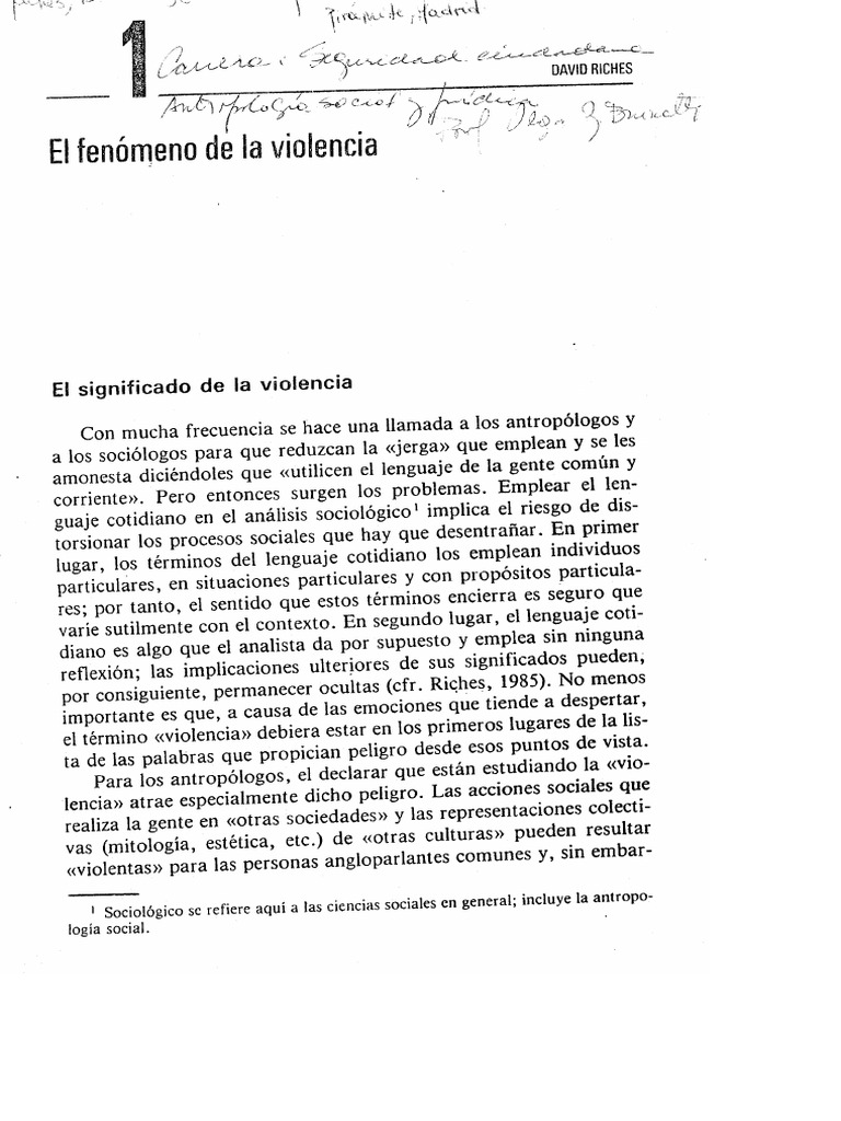 David Riches El Fenómeno de La Violencia | PDF