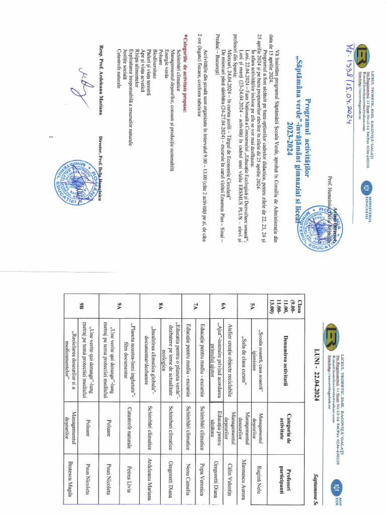 Program Scoala Verde LER 22-26-04 2024 | PDF