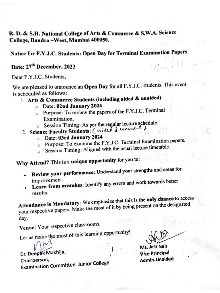 Openday Notice For FYJC | PDF
