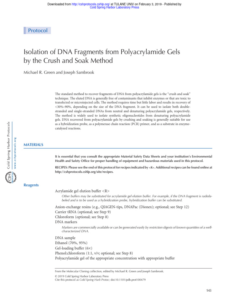 Isolation of DNA Fragments From Polyacrylamide Gels by The Crush and ...