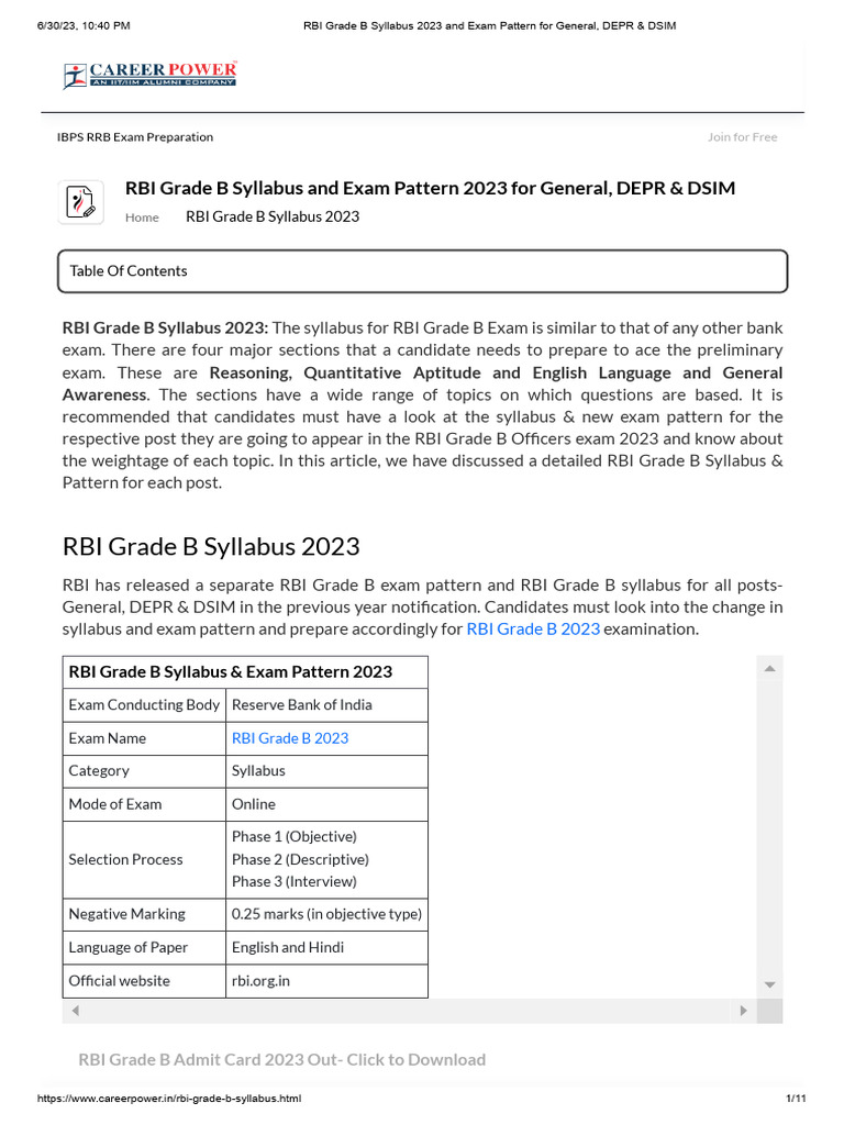 RBI Grade B Syllabus 2023 and Exam Pattern For General, DEPR & DSIM | PDF | Statistics ...
