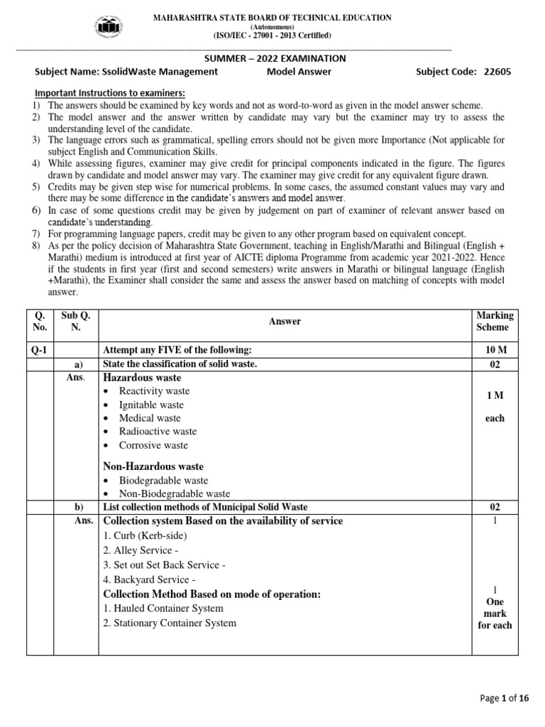 Summer 2022 Model Answer | Download Free PDF | Waste | Waste Management