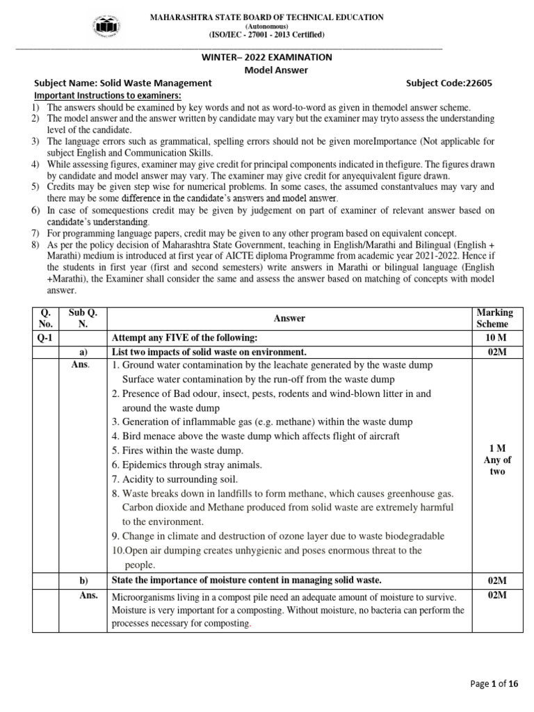 SWM Winter 2022 Solution | PDF | Waste | Landfill