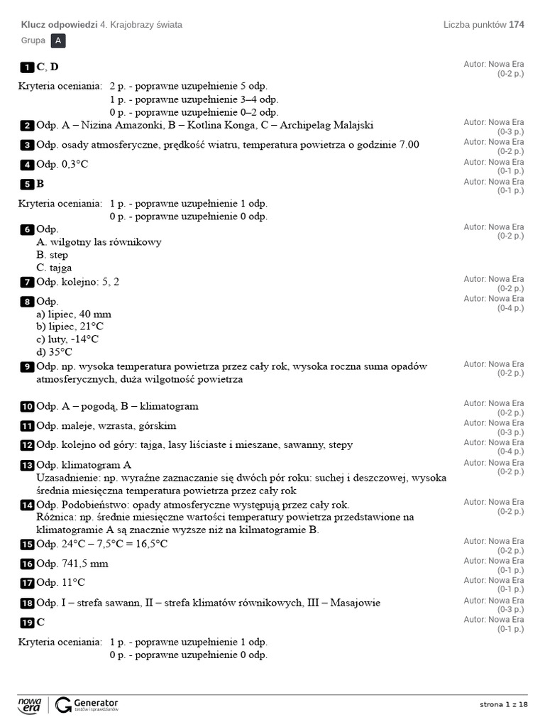 Krajobrazy Świata Klucz Odpowiedzi | PDF