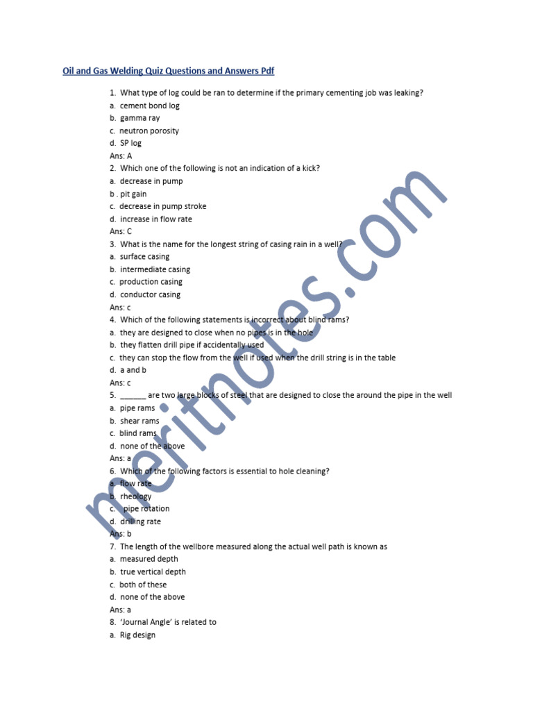 Oil Gas Welding Quiz Questions Answers | PDF