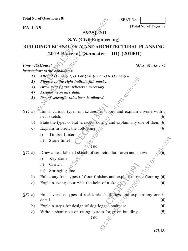 SPPU_SE_CE_Building_Tech_Architectural_Planning_Nov_Dec_2022 | Download Free PDF | Buildings And ...