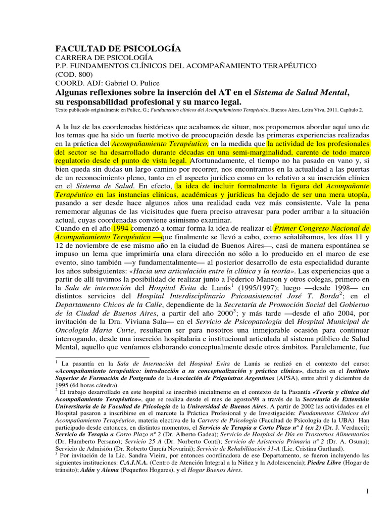 PULICE GABRIEL - Algunas Reflexiones Sobre... | PDF | Salud mental ...