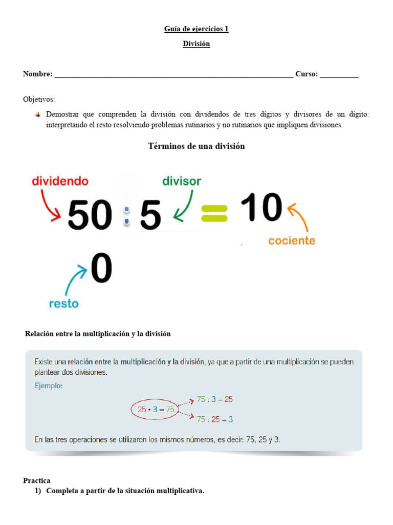 Guía de Ejercicios Divisiones | PDF