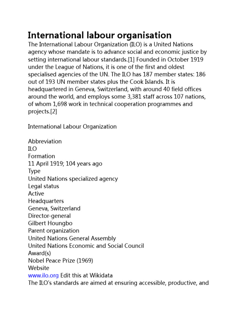 Overview of the International Labour Organization | PDF | International ...