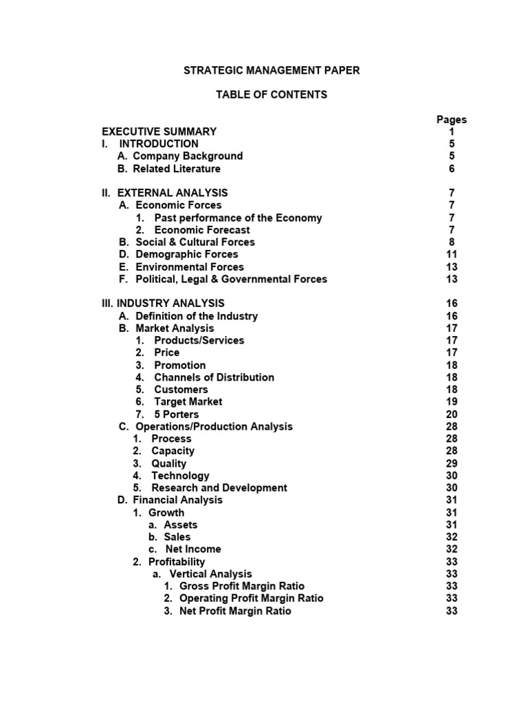 Strategic Management Paper Outline | PDF | Strategic Management | Debt