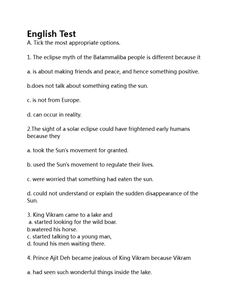 English Test: Multiple Choice Questions | PDF | Social Science