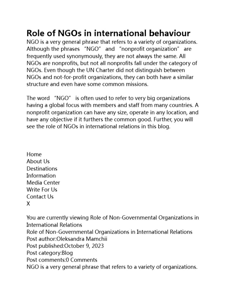 NGOs' Impact on International Relations | PDF | Non Governmental ...