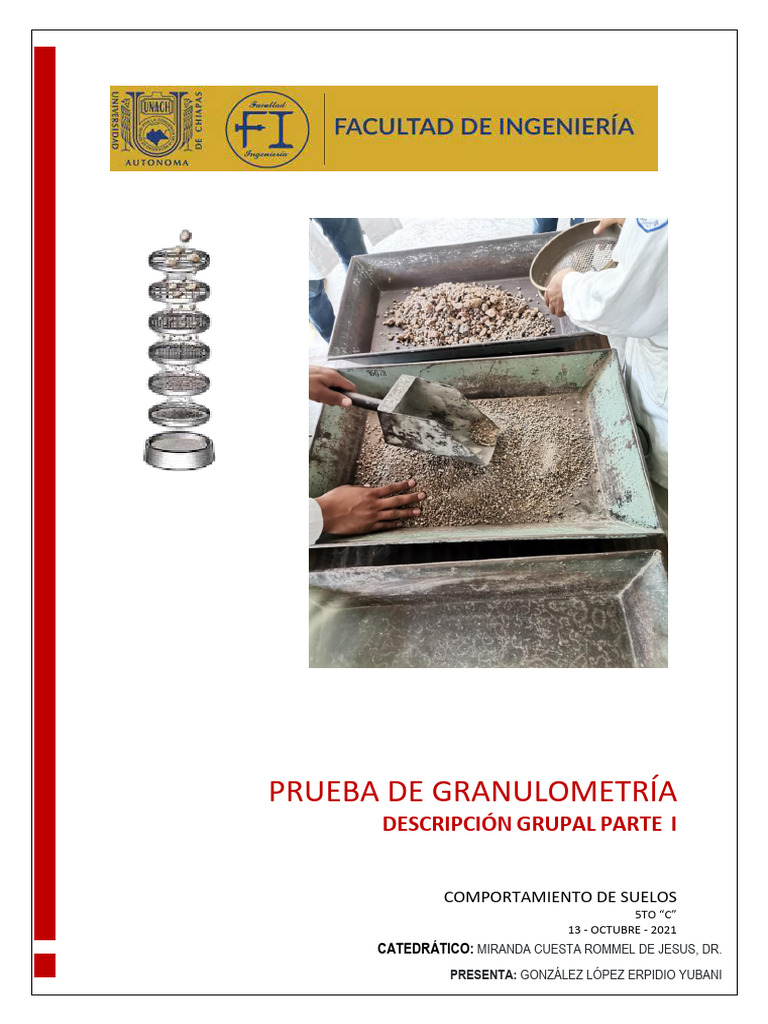 PRUEBA DE GRANULOMETRÍA. Laboratorio Practicas | PDF | Metrología