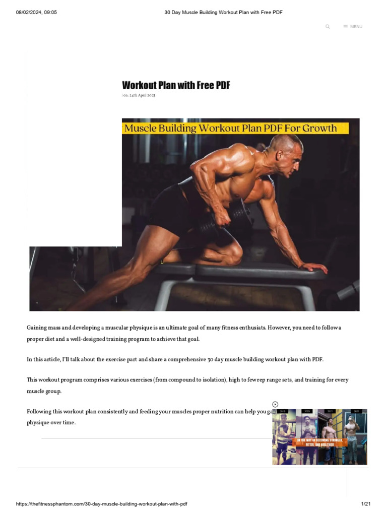 30 Day Muscle Building Workout Plan With Free PDF | Download Free PDF ...