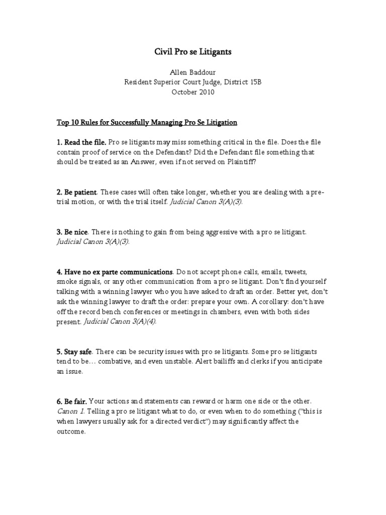 Judge Allen Baddour ProSe Civil Litigants Survival Guide | PDF | Pro Se ...
