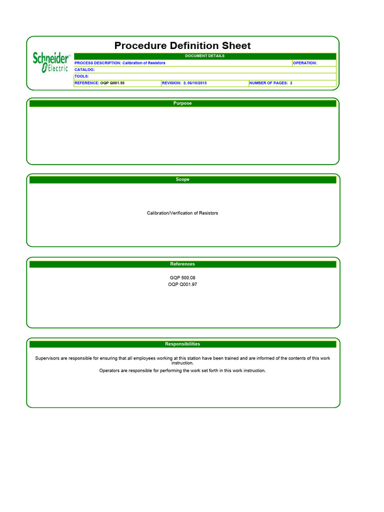 OQP Q001 - 93 Cal of Resistors-Rev - 3 | PDF | Resistor | Calibration