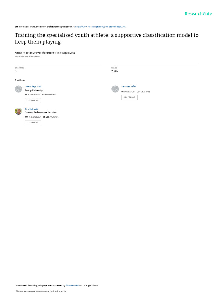 Jayanthi Saffel Gabbett 2021 Trainingthespecialisedyouthathlete ...