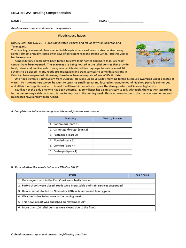 Student Reading Comprehension Task | PDF | Flood | Tropical Cyclone Seasons