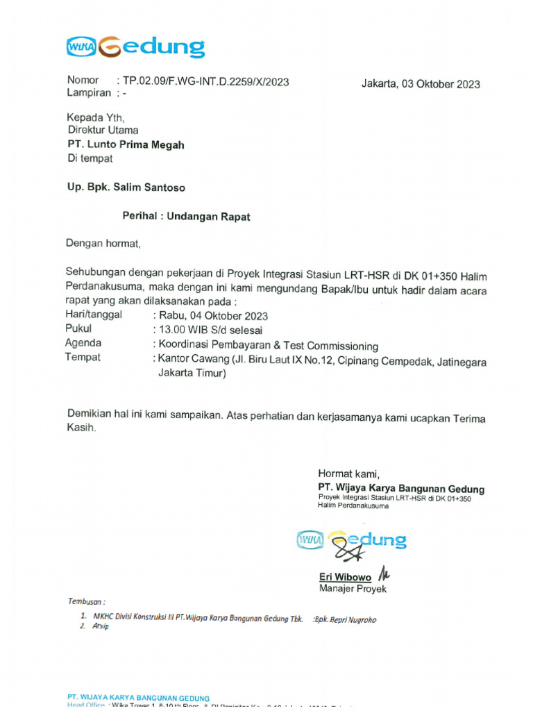 Contoh Surat Undangan Rapat | PDF