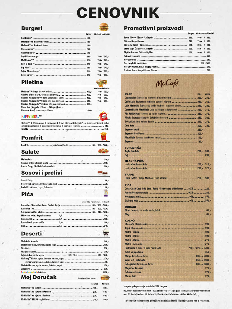 McDonalds Cenovnik | PDF