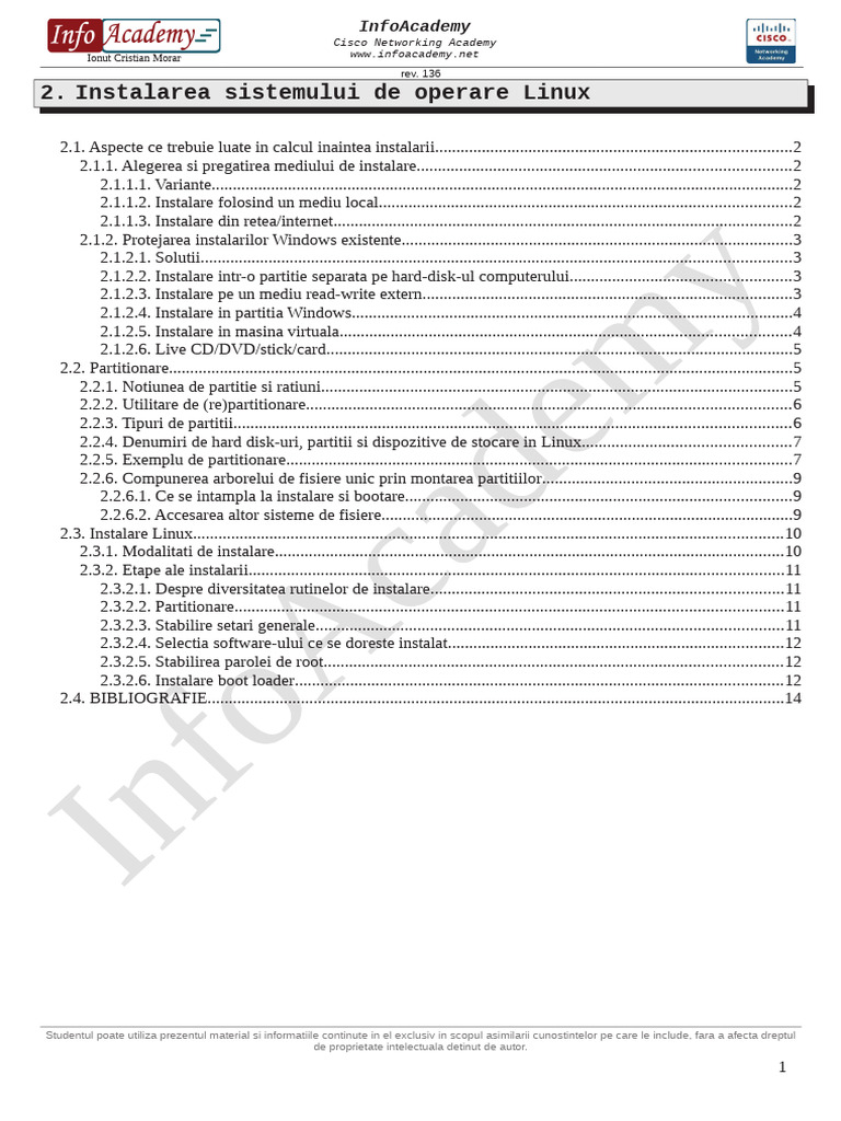 InfoAcademy-Linux - 02 - Instalare Linux Rev.136 (ENC) - Decrypted | PDF