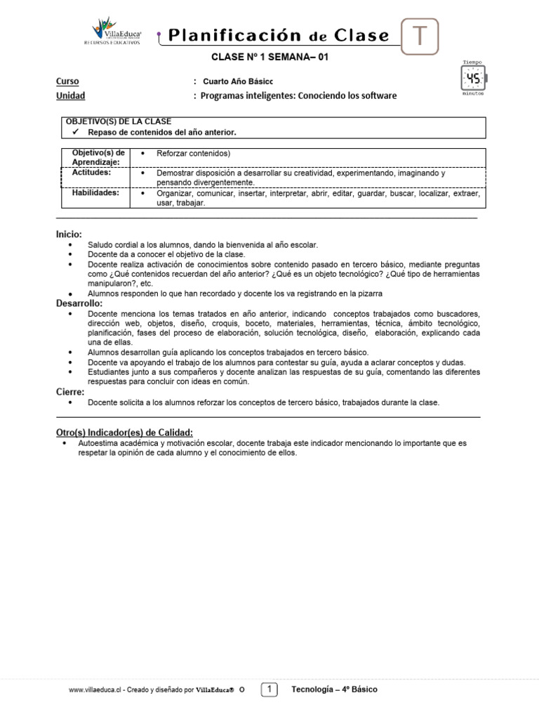 4 Planificación word de Clase Tecnología - Semana 01 | PDF | Ciencia cognitiva | Modificación de ...