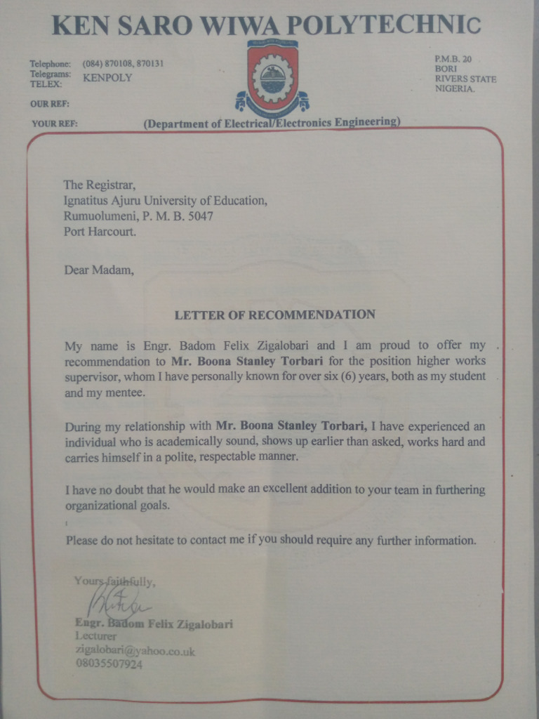 Recommendation Letter 1 | PDF