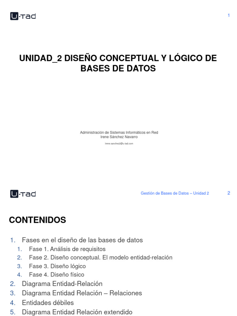 Unidad - 2 - Diseño Conceptual y Lógico de Bases de Datos | PDF | Base de datos relacional ...