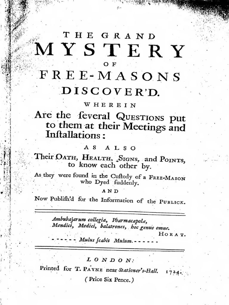 Grand Mystery of Freemasons Discovered - Expose - 1724 | PDF