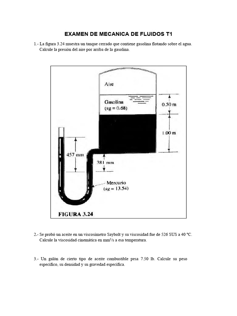 Examen de Mecanica de Fluidos T1 | PDF