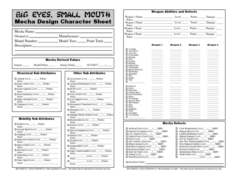 Mecha Design Character Sheet Template | PDF