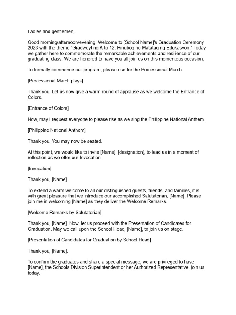 Graduation Emcee Script English | PDF