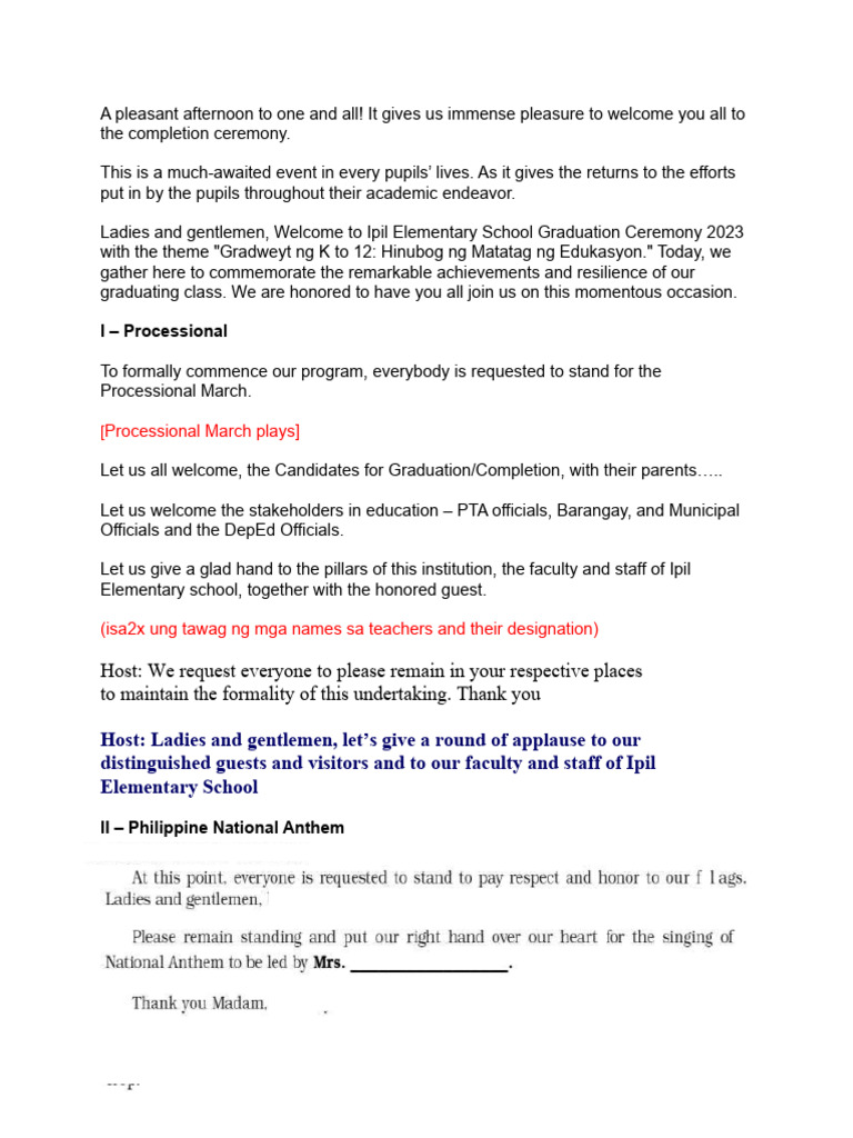 IES GRADUATION-EMCEE-SCRIPT-ENGLISH | PDF