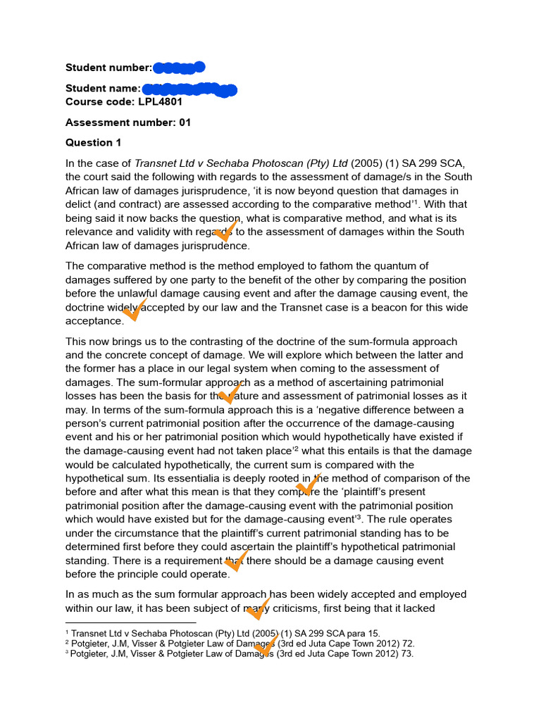lpl4802 Annotated Assessment | PDF | Damages | Reason