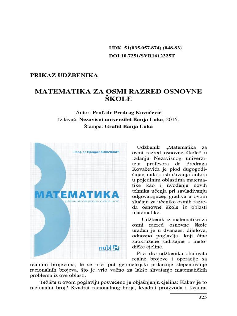 Prof. Dr Rade Tanjga Prikaz Udzbenika MATEMATIKA ZA 8 RAZRED OSNOVNE ...