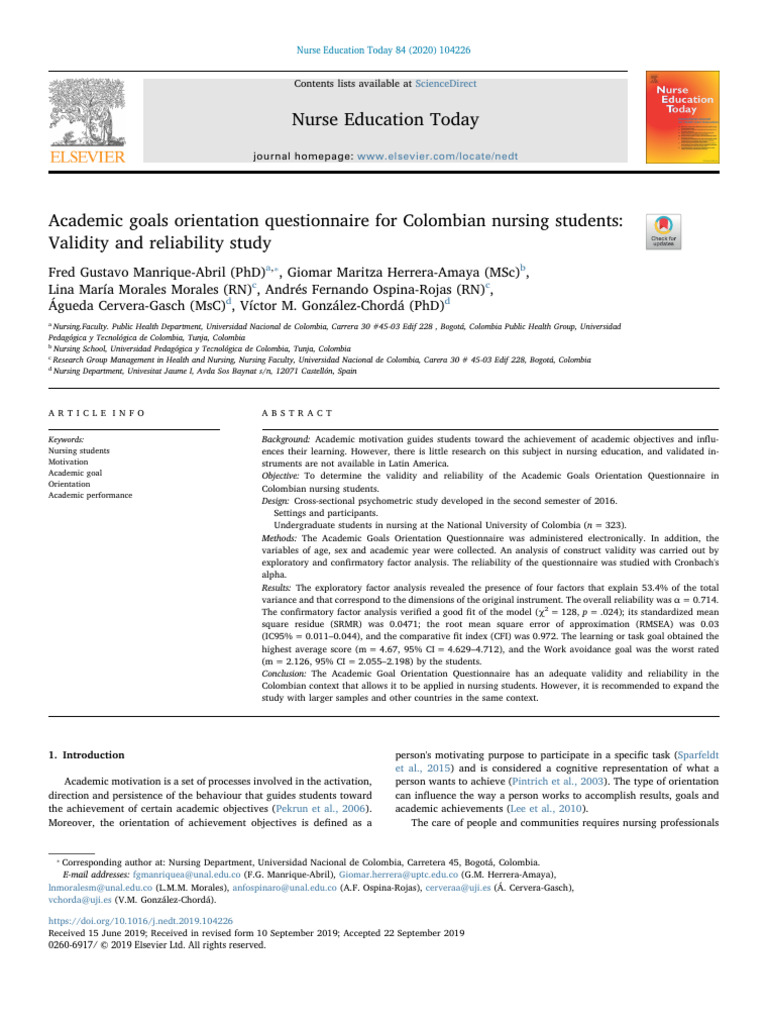 Validity of Academic Goals Questionnaire | PDF | Factor Analysis | Variance