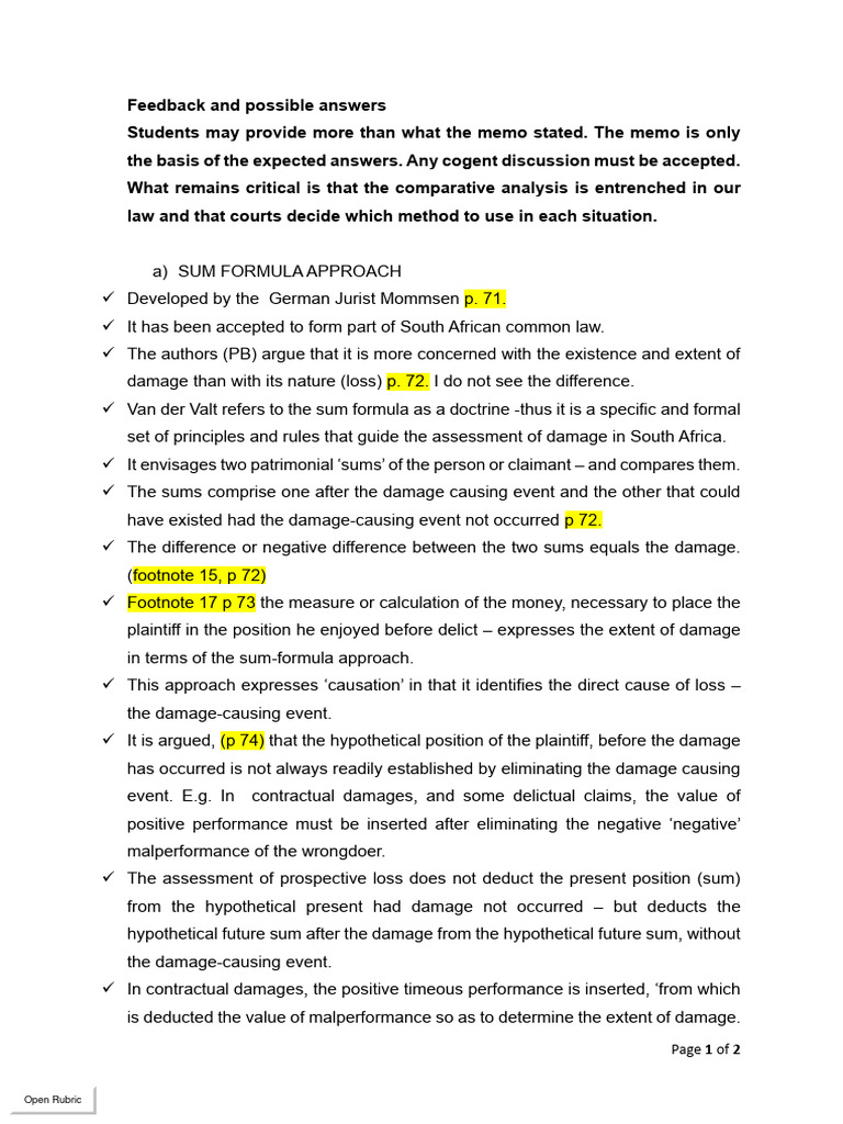 Assessment 01 feedback | PDF | Damages | Justice