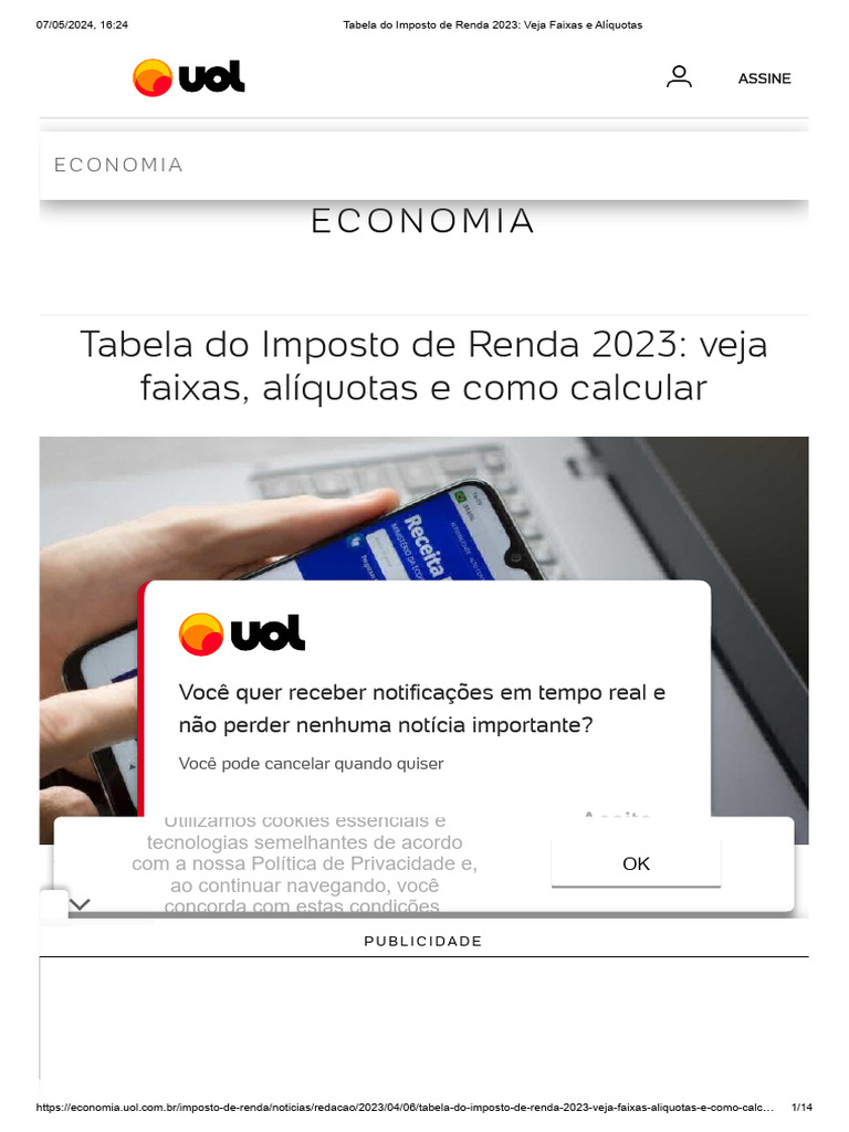 Tabela IR 2023: Faixas e Alíquotas | PDF | Imposto de Renda | Impostos