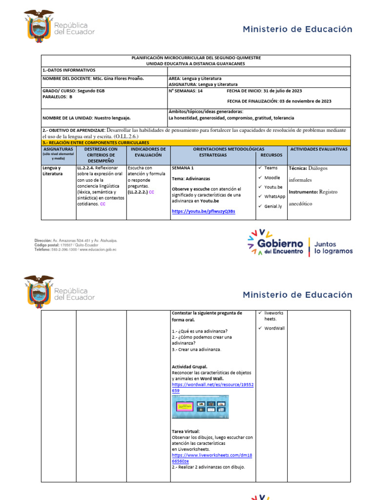 1-LENGUA Planificación-SEGUNDO TRIMESTRE | PDF | Fonología | Fonema
