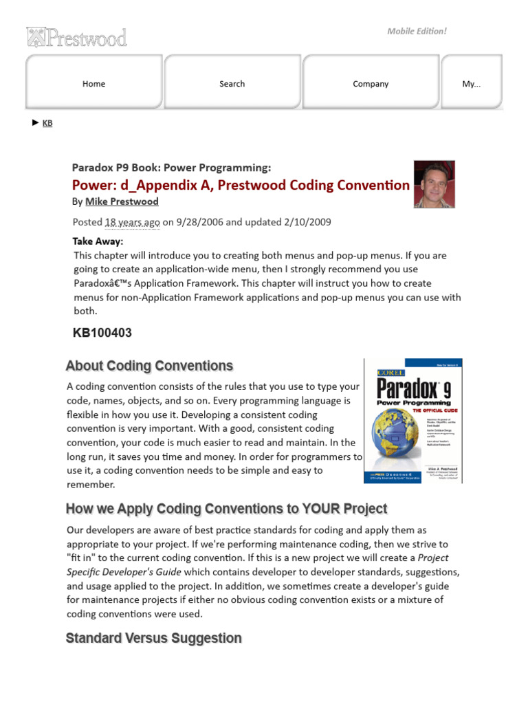 Power D Appendix A Prestwood Coding Convention Corel Paradox Objectpal Coding