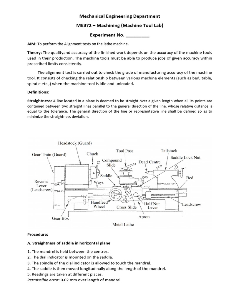 Alignment Tests in Lathe | Download Free PDF | Tools | Mechanical ...