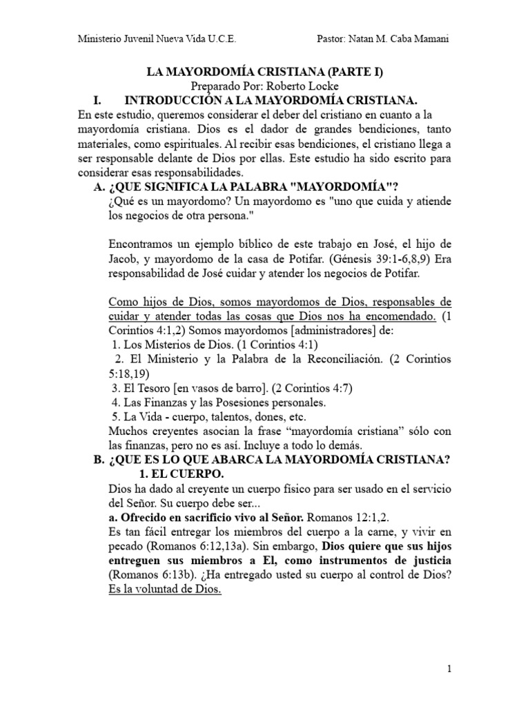 MAYORDOMIA CRISTIANA (Parte I) | PDF | Primera epístola a los corintios | Don espiritual