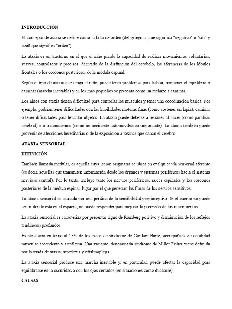 Ataxia Sensorial en Niños: Causas y Síntomas | PDF | Nervio | Cerebro