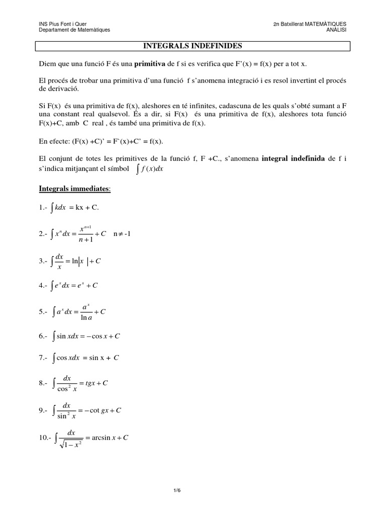 BAT2 - MAT - 04 - Integrals Indefindies I Definides | PDF