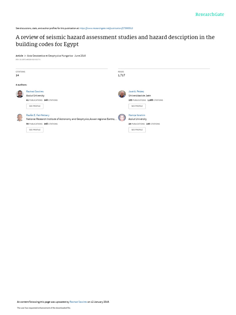 A Review of Seismic Hazard Assessment Studiesand Hazard Description in ...