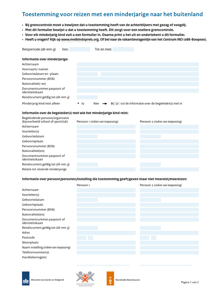 Toestemming Voor Reizen Met Een Minderjarige Naar Het Buitenland | PDF